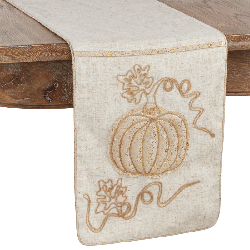 The Holiday Aisle® Jambi Embroidered Pumpkin Jute Table Runner & Reviews | Wayfair
